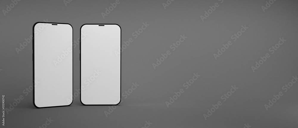 Set of two vertical phones mock up isolated on a grey background in ...