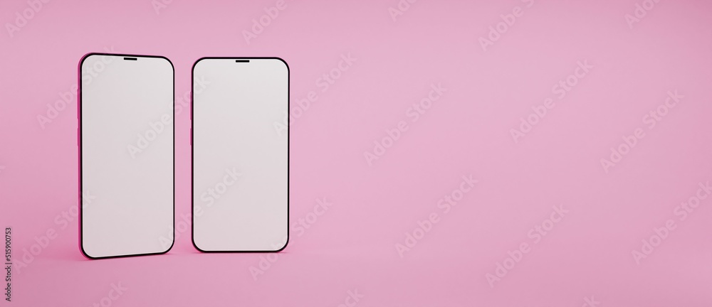 Set of two vertical phones mock up isolated on a pink background in ...
