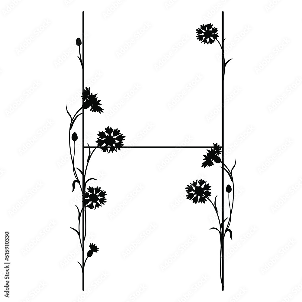 Beautiful letter H with blooming branches of cornflower or knapweed ...