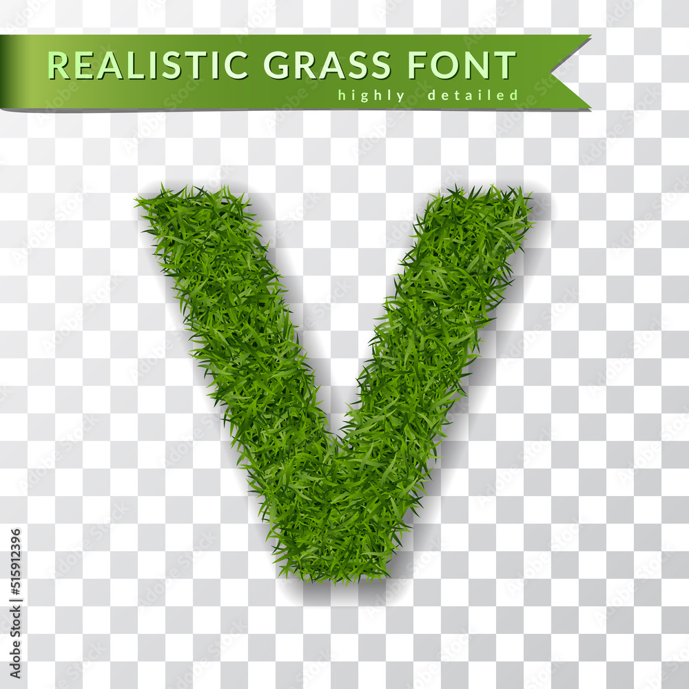 Grass letter V, alphabet 3D design. Capital letter text. Green font ...