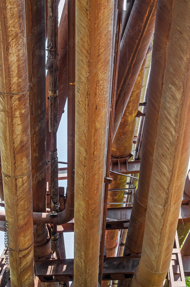 Old rusty piping system. Bottom view Stock Photo | Adobe Stock