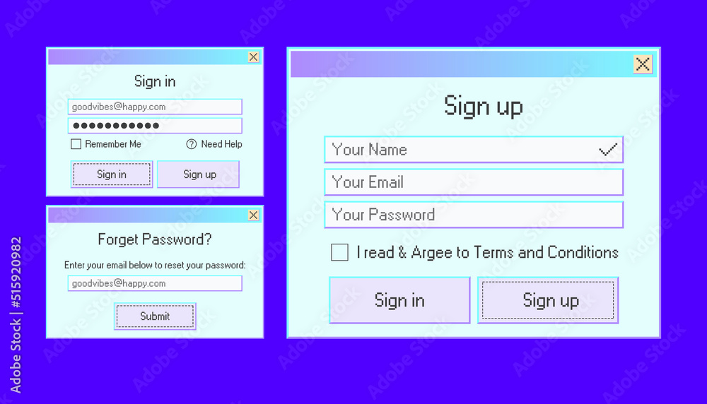 Login retro ui form design. Vector sign in page template from 90s old ...