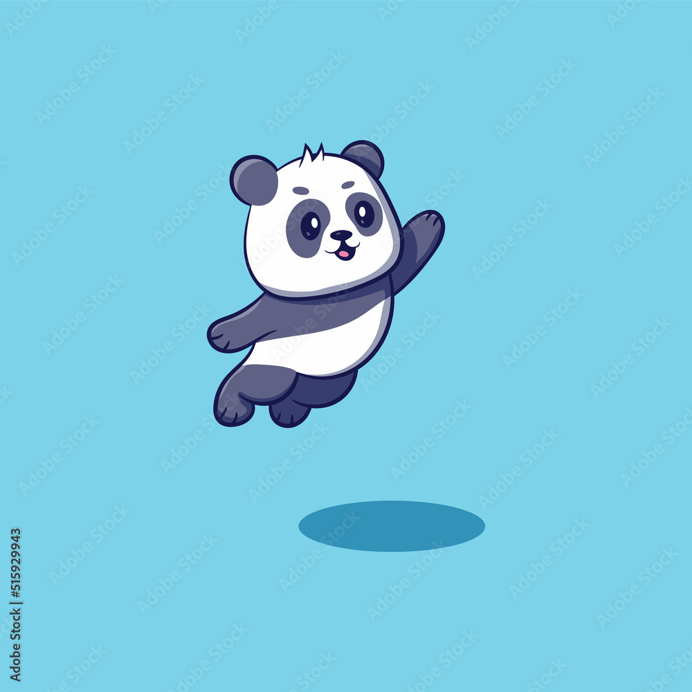 Happy cute baby playful panda jumping illustration premium vector Stock ...