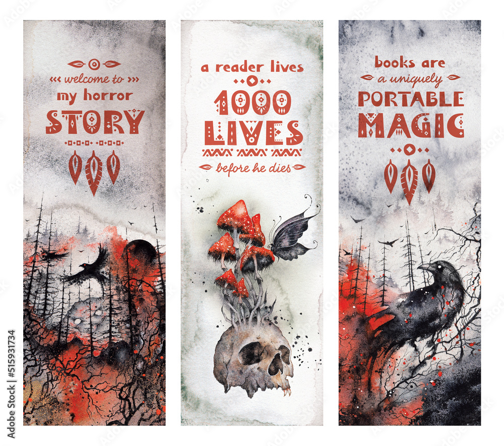 Bookmark for Horror book with Magic fantasy illustration, dark magical ...