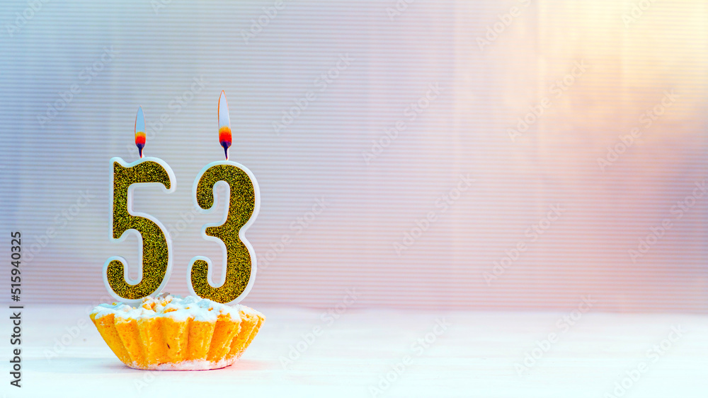 Happy birthday card from candles with the number 53 , golden numbers ...