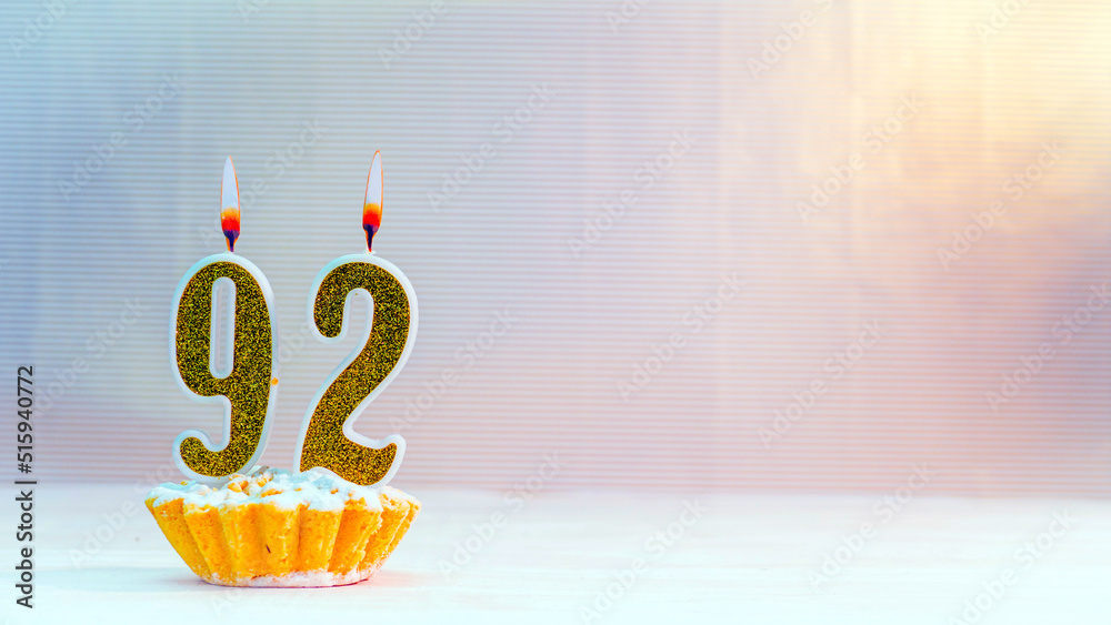 Happy birthday card from candles with the number 92 , golden numbers ...