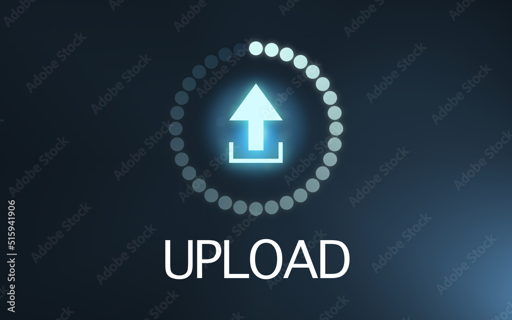 illustrated glowing upload arrow icon with loading circle in form of ...