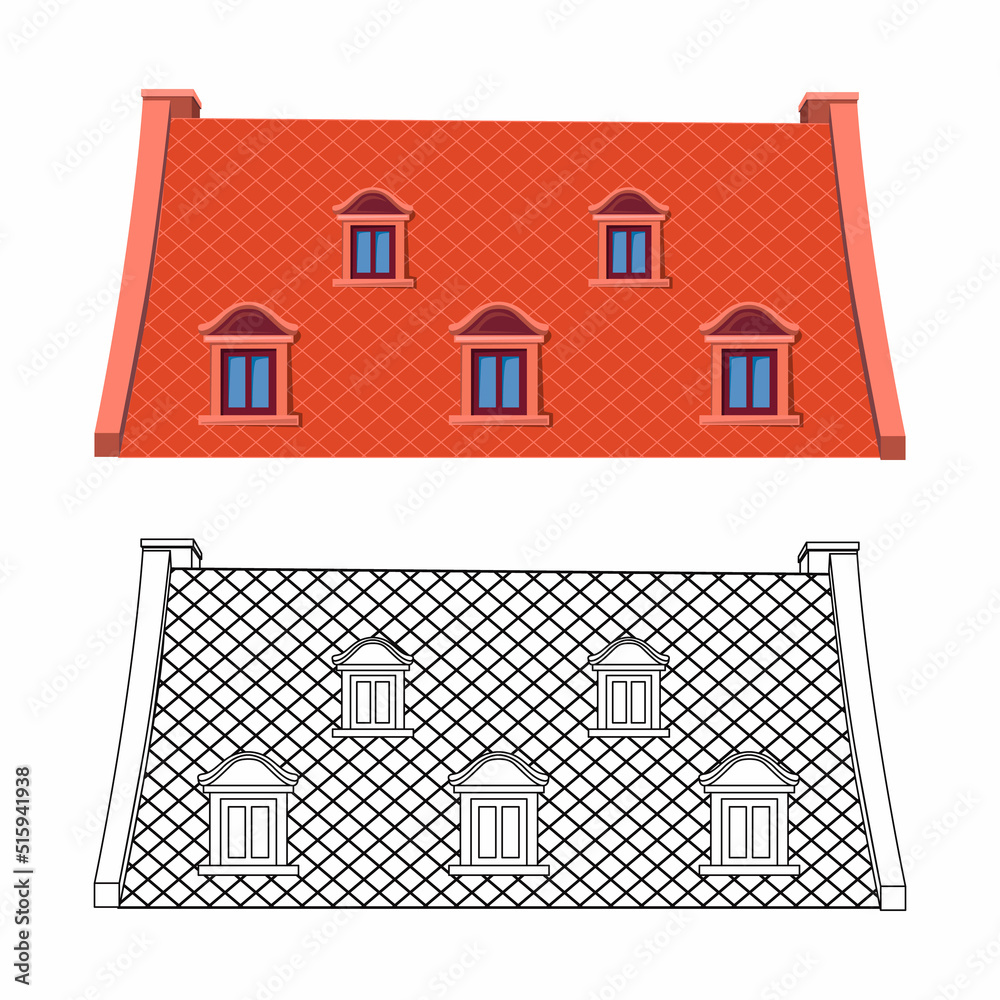 Roof. Front view, private country house. Flat style. Types of roof ...