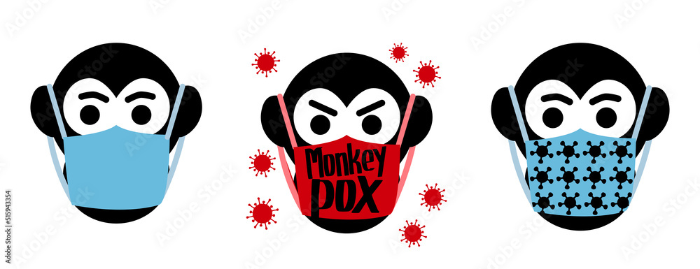 Monkeypox virus outbreak icon set. Vector gorilla in face mask. Health ...