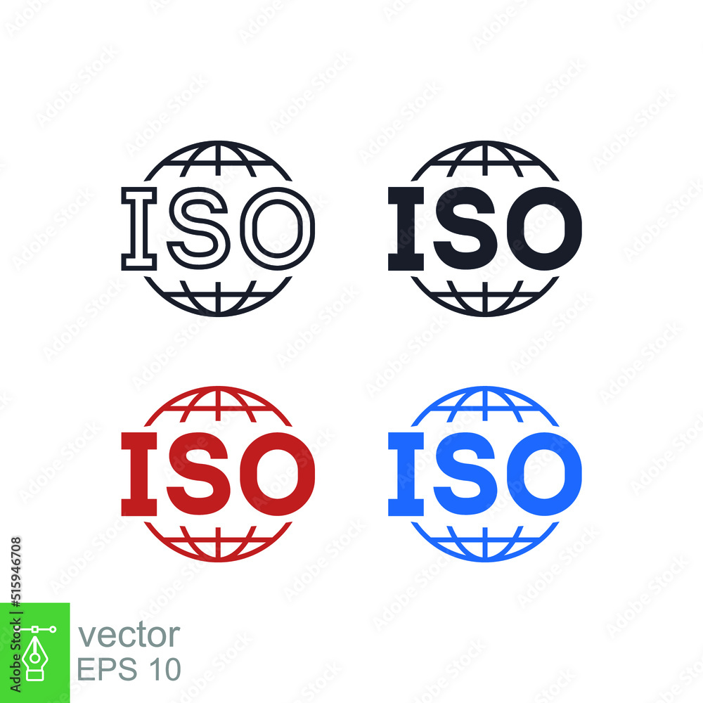 ISO icon. Simple outline, solid, flat style. Certified, certificate ...