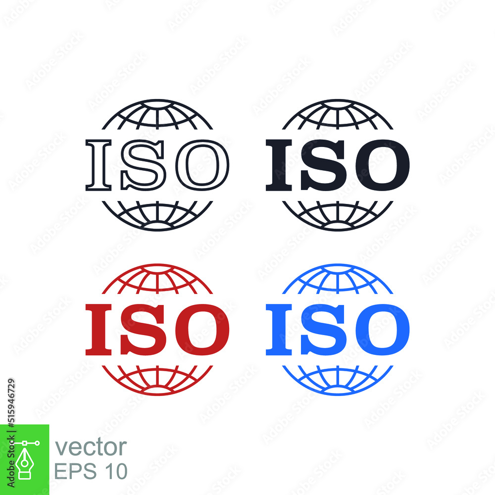 ISO icon. Simple outline, solid, flat style. Certified, certificate ...