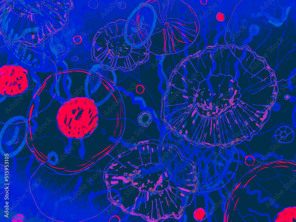 Neon Wood Cellular Structure. Microscope Bacteria. Aqua Bacteria ...