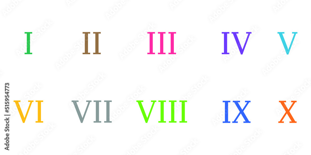 Roman numerals chart vector illustration isolated on white background ...