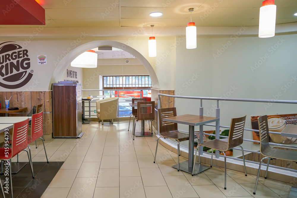 SAINT PETERSBURG, RUSSIA - CIRCA SEPTEMBER, 2017: inside Burger King ...