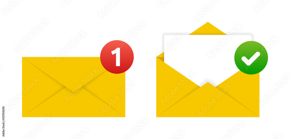 Email notification icon illustration with unread letter envelope and ...