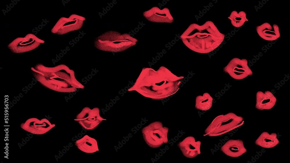 Video Stock Doodle Lips animation on a black screen. Air kisses in a ...