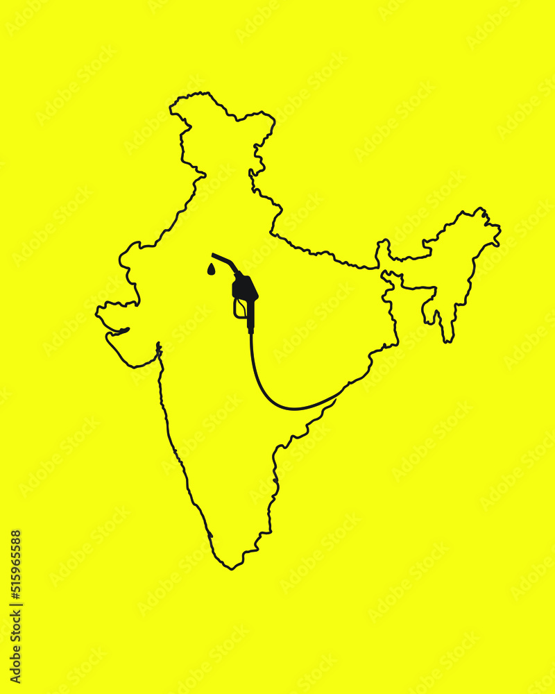 Indian map with petrol pump graphic design template with yellow ...