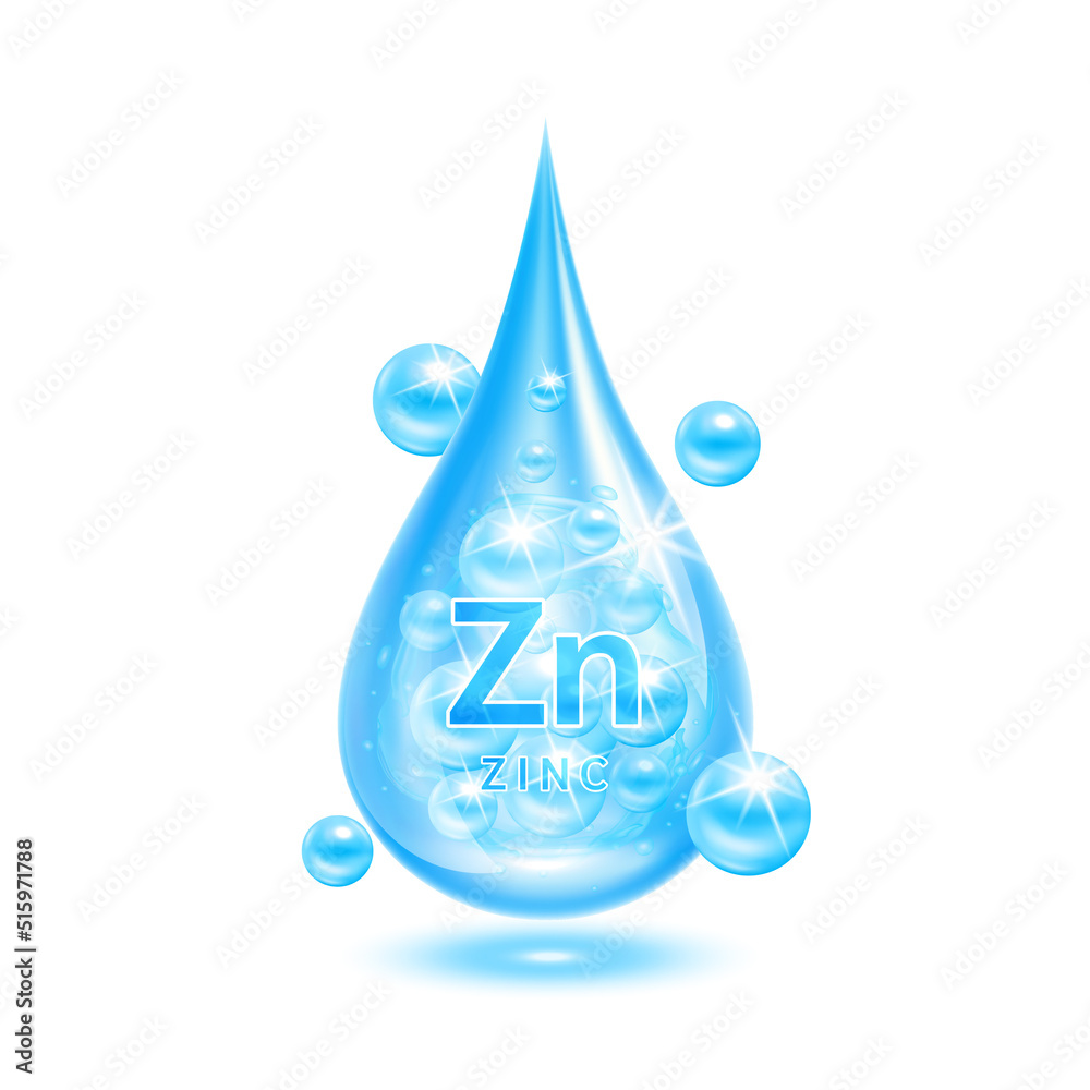 Minerals zinc water drop blue and vitamins complex. Scientific medical ...