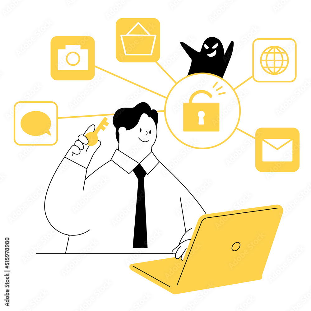 Vector illustration of a businessman who reuses passwords in the ...