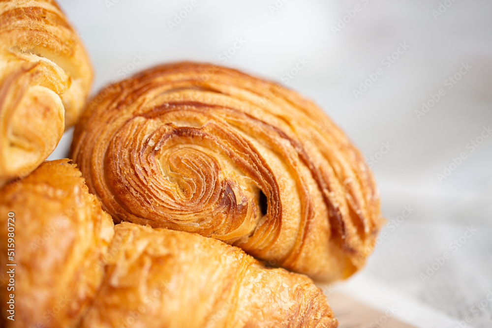Croissant macro. French croissant with waves. Air baking. Croissant for ...
