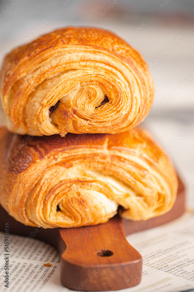 Croissant macro. French croissant with waves. Air baking. Croissant for ...