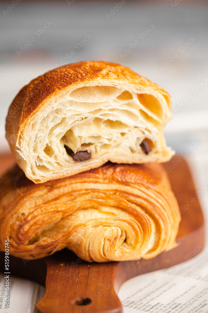 Croissant macro. French croissant with waves. Air baking. Croissant for ...