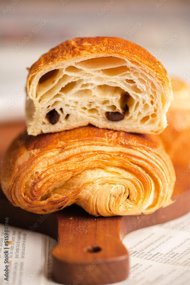 Croissant macro. French croissant with waves. Air baking. Croissant for ...