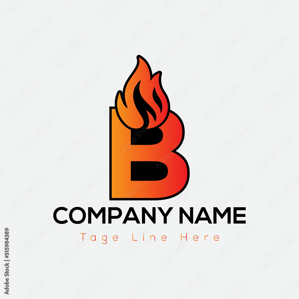 Fire Logo On Letter B Template. Fire On B Letter, Initial Fire Sign ...