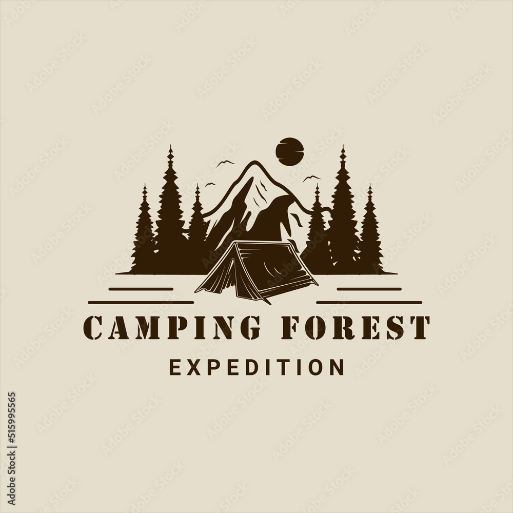 camping at forest and mountain logo vector vintage illustration ...