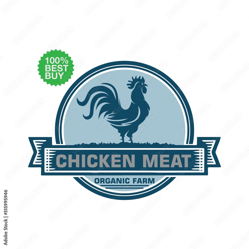 fresh chicken meat logo, great silhouette of big rooster, vector ...