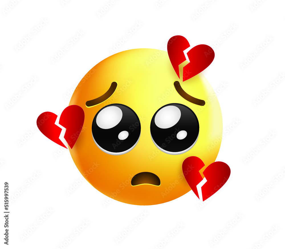 High quality emoticon on white background. Emoticon with broken heart ...