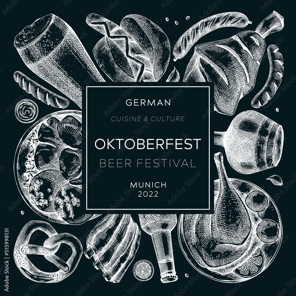Oktoberfest background on chalkboard. German food and drinks menu ...