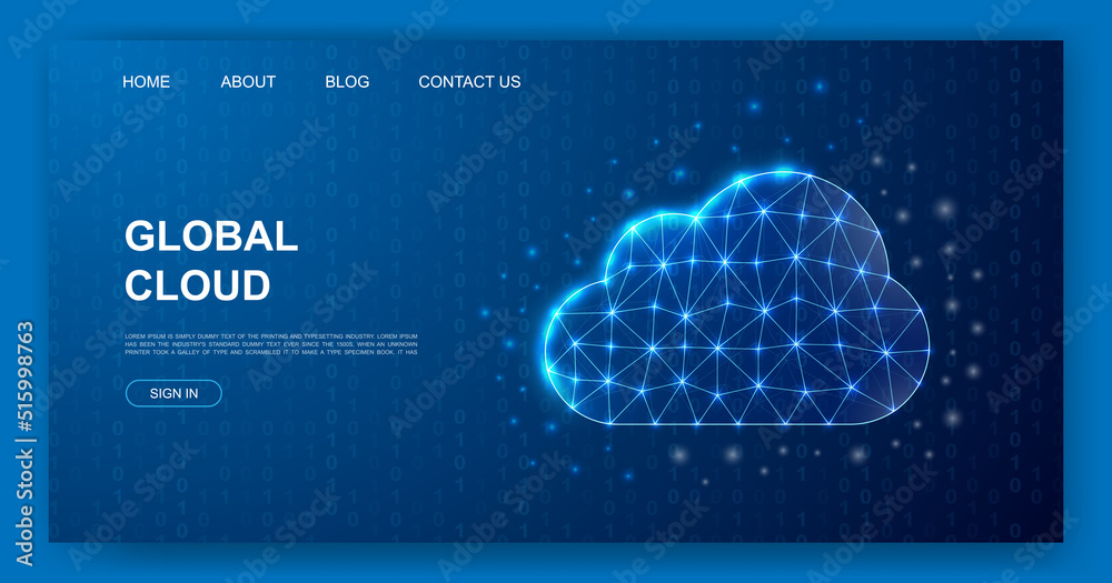 Cloud 3d polygonal website template. Database design illustration ...