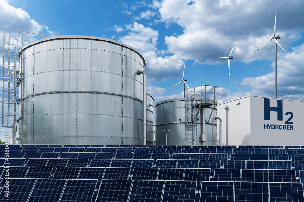 Hydrogen factory concept. Hydrogen production from renewable energy ...