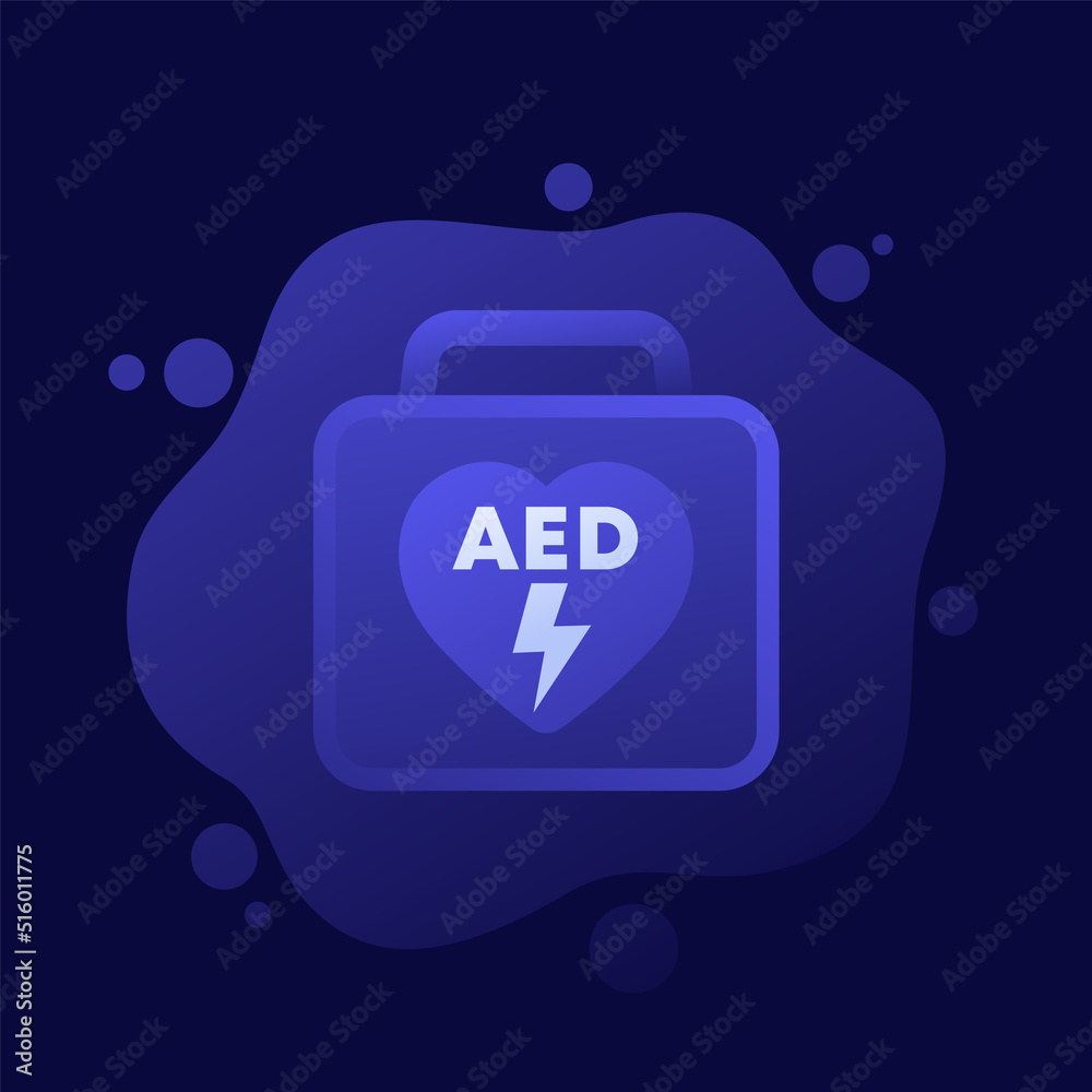 AED icon, automated external defibrillator, portable device vector ...