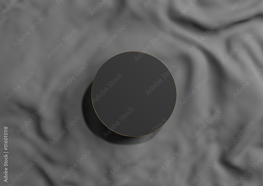 Dark graphite gray, black and white 3D rendering minimal product display top view flat lay ...