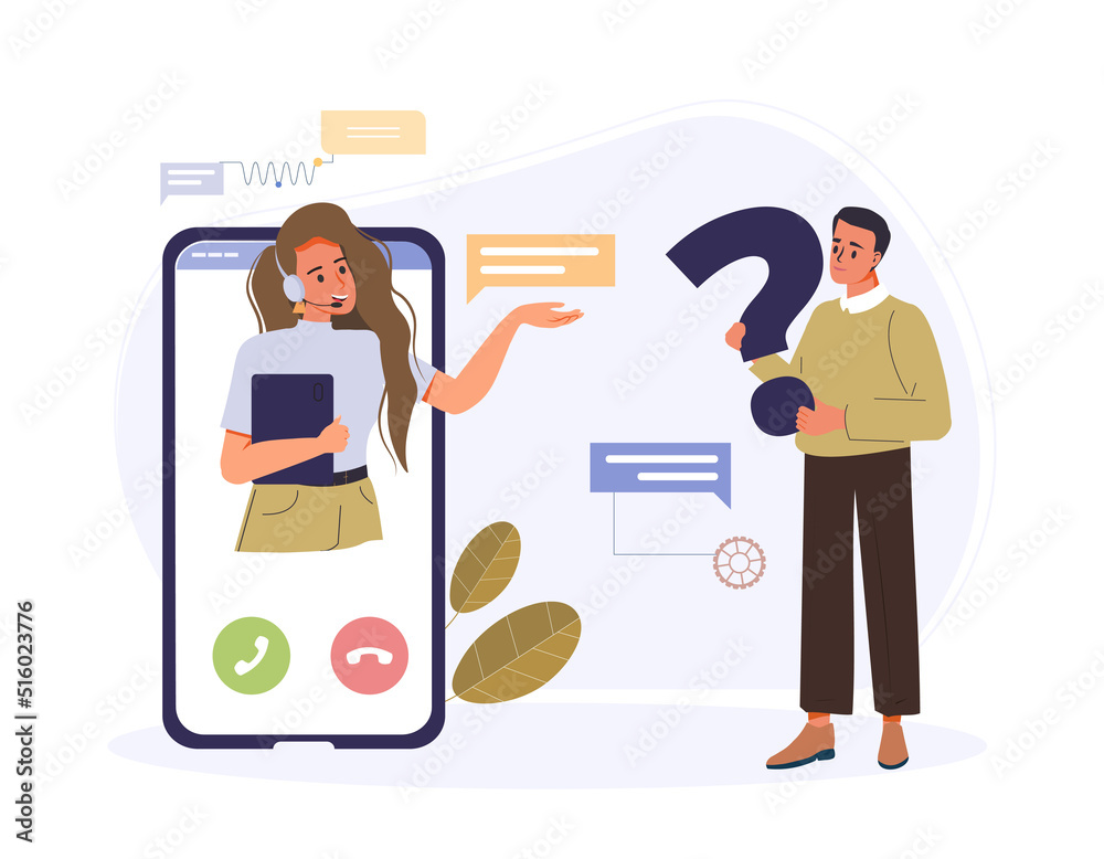 Customer support, customer service content. Cartoon character asking ...