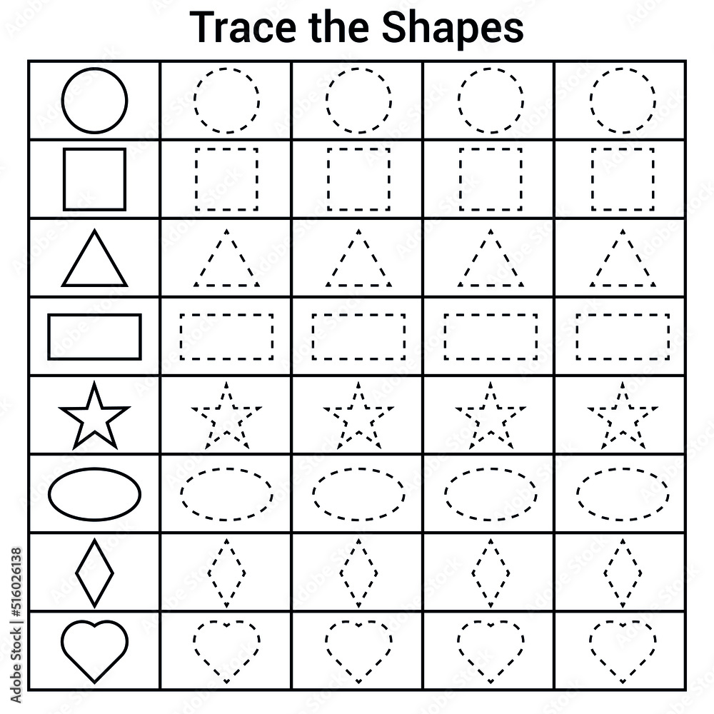 trace the shapes worksheet preschool. Kindergartens educational game ...