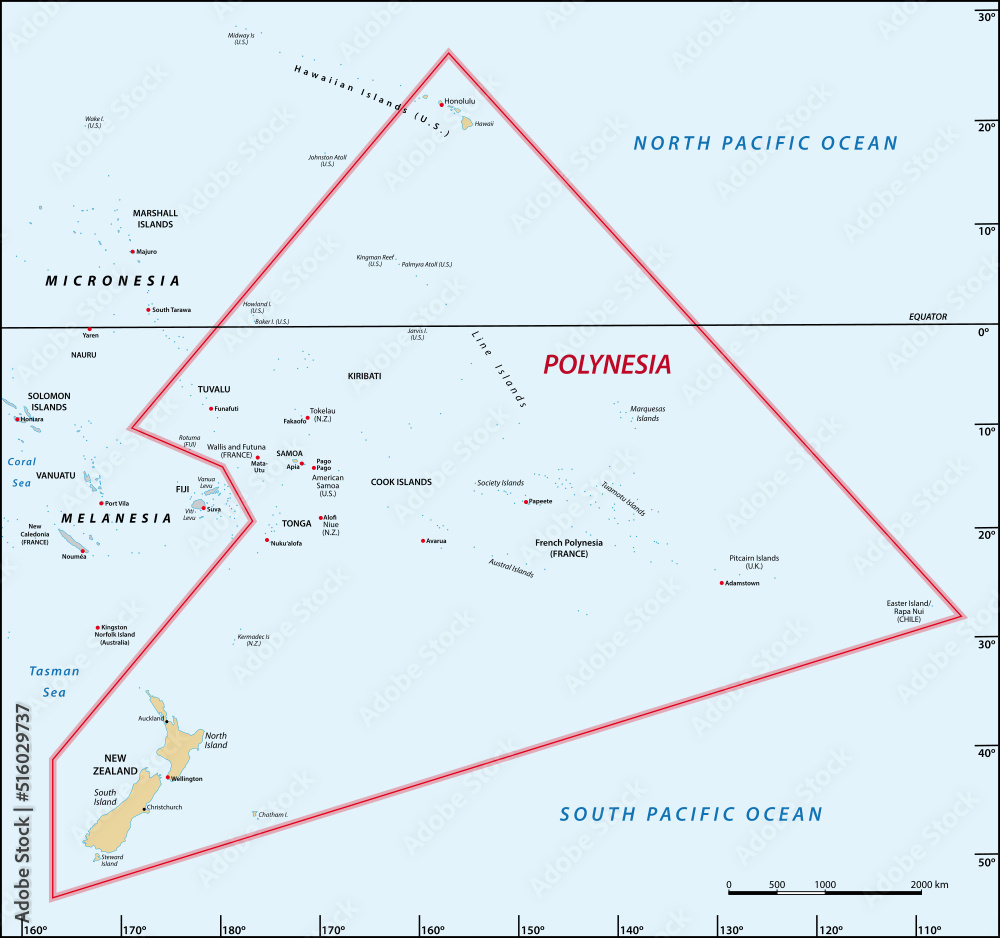 Vector map of the Pacific island region of Polynesia Stock Vector ...