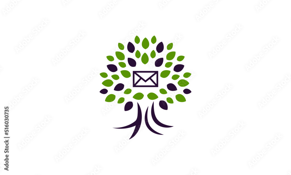 Vector illustration of a tree branch email logo. Green email logo icon ...