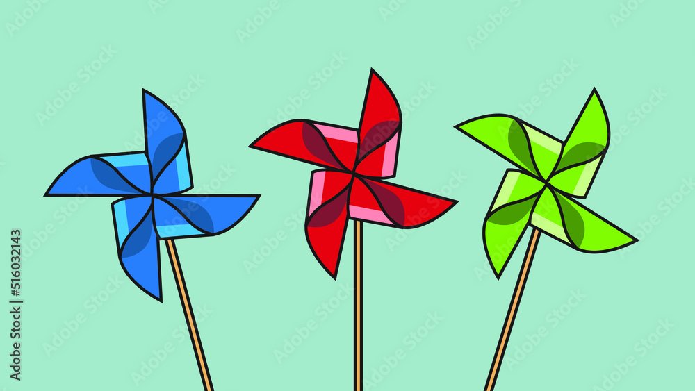 Three colorful pinwheel vector illustration Stock Vector | Adobe Stock