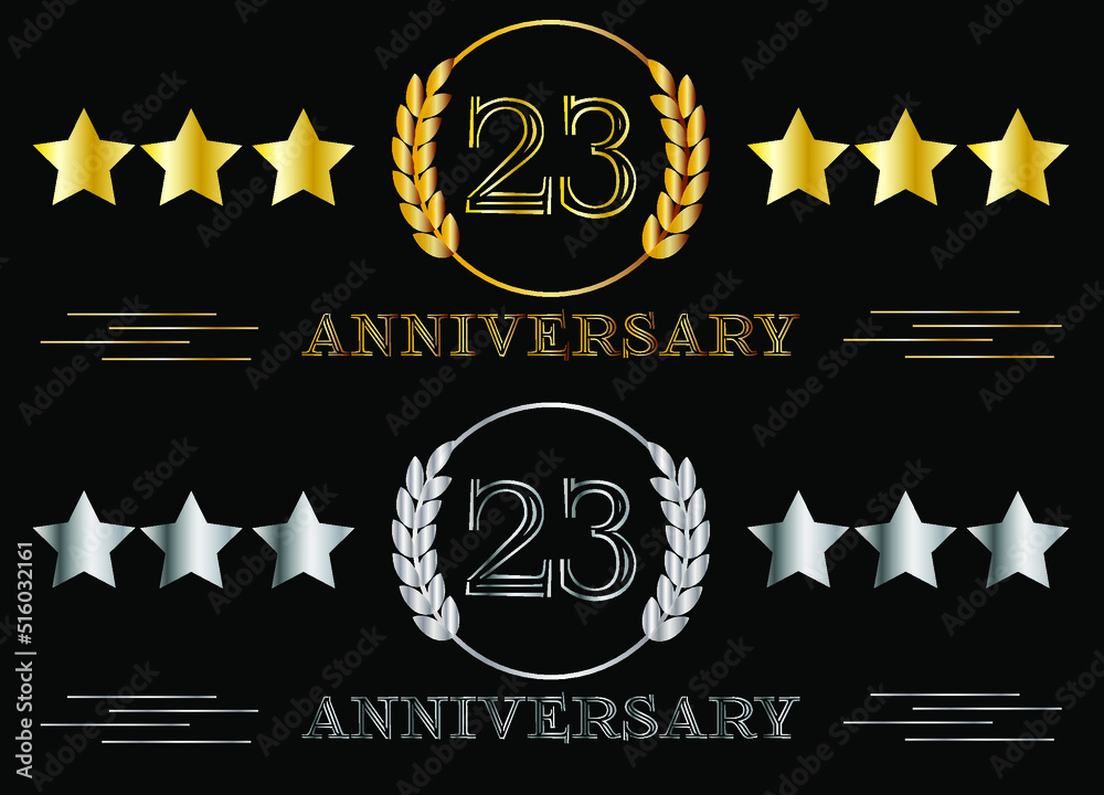 23th anniversary set gold and silver. Celebrating birthday, banner for ...