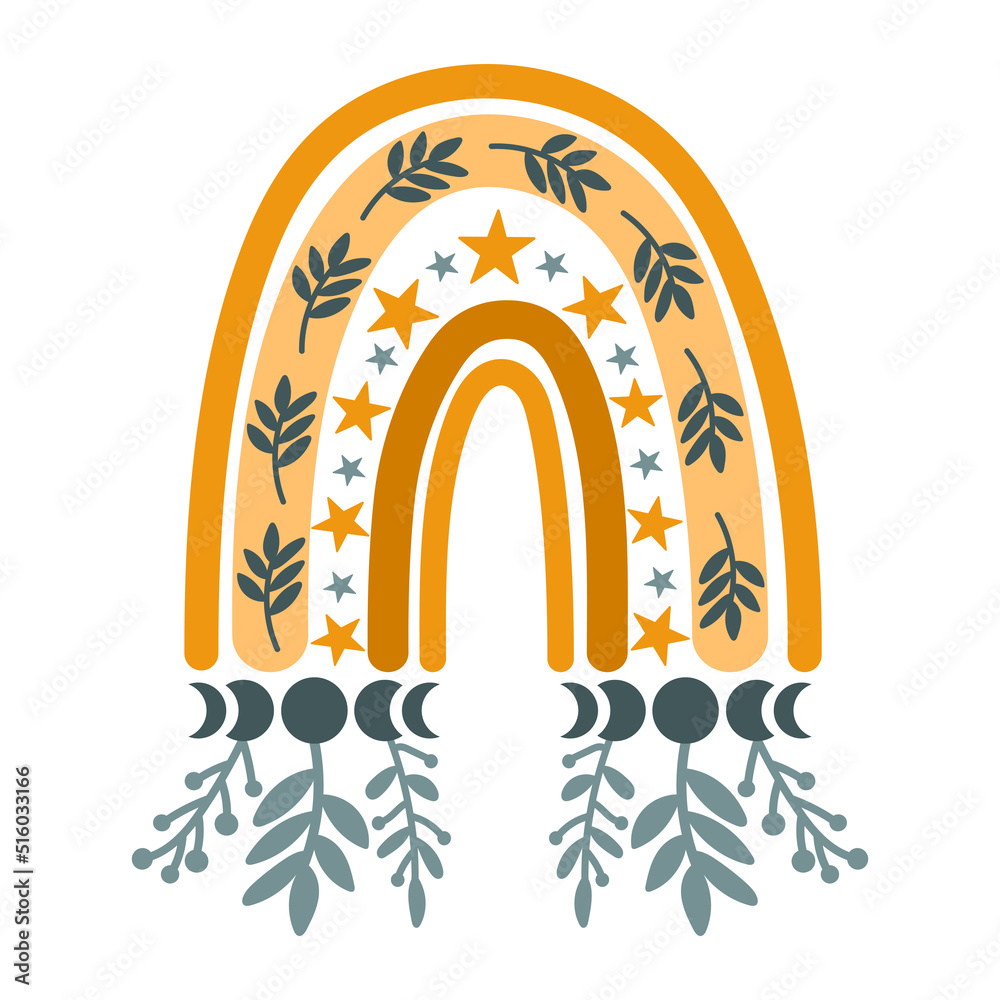 Autumn boho vector rainbow clipart. Celestial cute rainbow Stock Vector ...