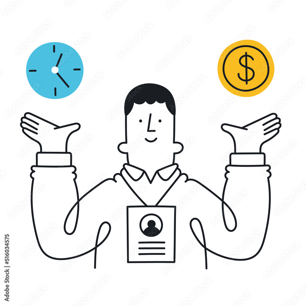 Time and Money. Concept of fair salary, value for money, well-paid ...