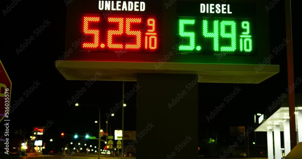 Gas station prices LED light up sign for regular and diesel fuel at ...