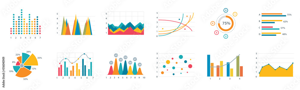 Financial charts, information data statistics, diagrams, financial ...