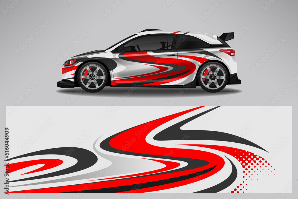 Vetor de Car wrap decal design vector, custom livery race rally car ...