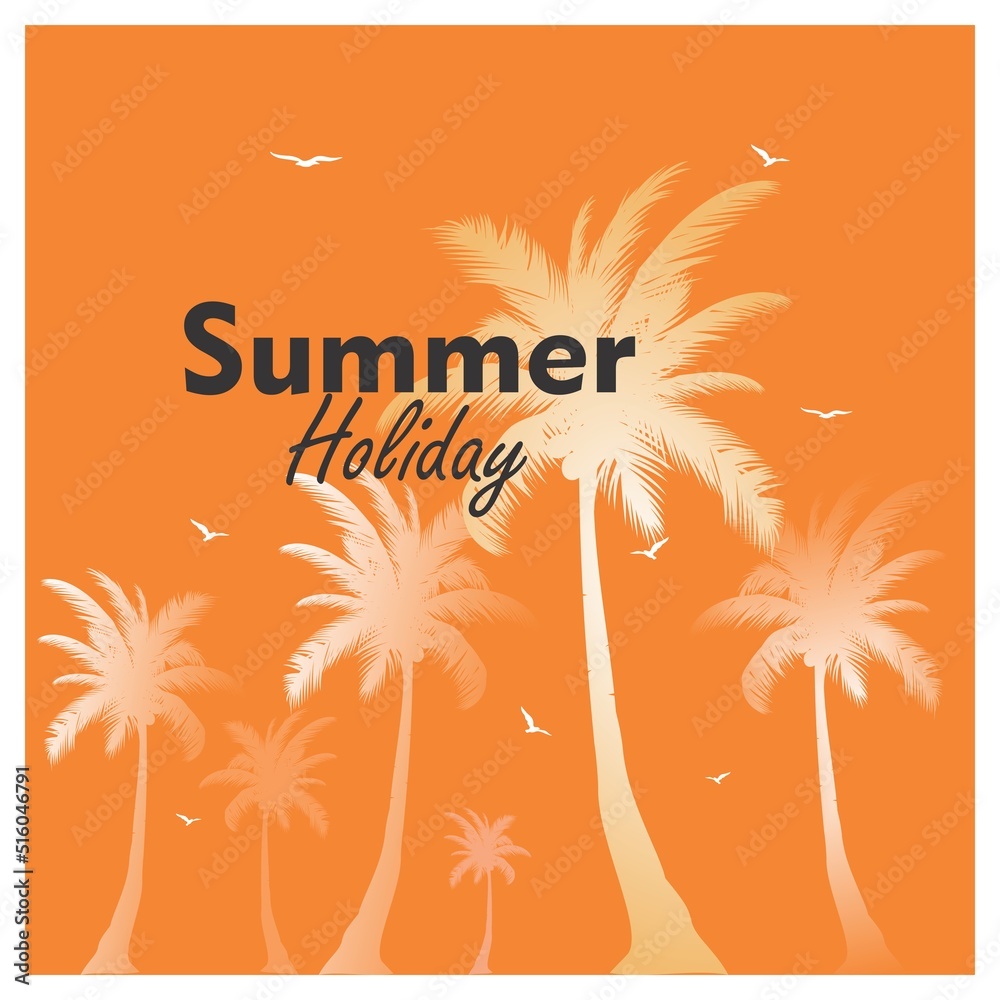 Summer holiday theme design with full frame orange sunset. With a ...