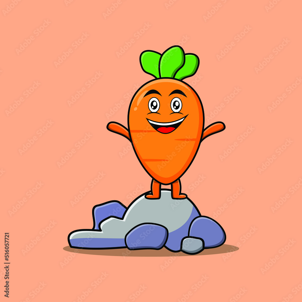 Cute cartoon carrot character standing in stone vector illustration in ...