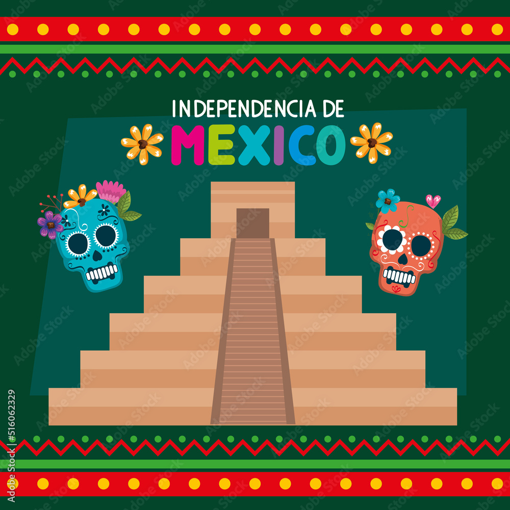 independencia de mexico lettering with pyramid Stock Vector | Adobe Stock